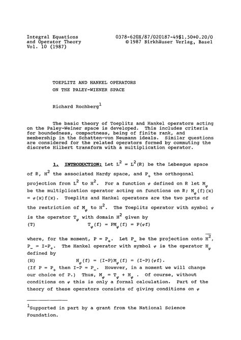 Pdf Toeplitz And Hankel Operators On The Paley Wiener Space