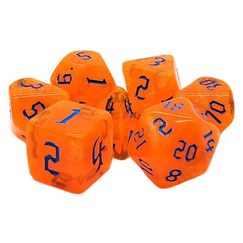 Old School 7 Piece Dnd Rpg Dice Set Galaxy Orange Shimmer Relive