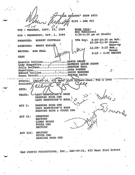 Dark Shadows Tv Script Episode 853 First Aired Wed October 1 1969