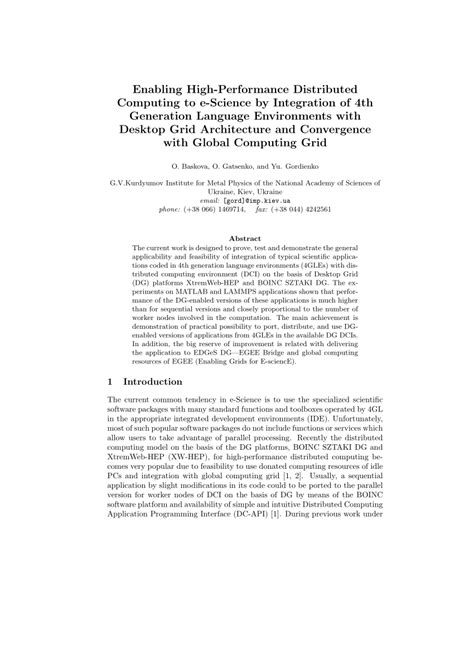 pdf enabling high performance distributed computing to e science by