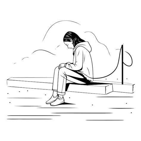 Premium Vector Sad Girl Sitting On A Bench In The Park