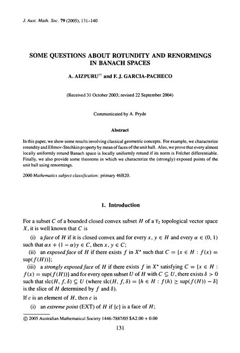 Pdf Some Questions About Rotundity And Renormings In Banach Spaces