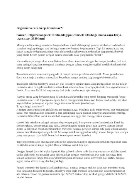 Doc Bagaimana Cara Kerja Transistor Dokumen Tips