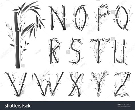Bamboo Alphabet Font Asian Stylepart 2 Stock Vector Royalty Free 94377619