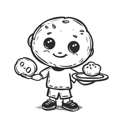 Un Dibujo De Una Persona Con Un Plato De Comida Y Un Huevo Foto Premium