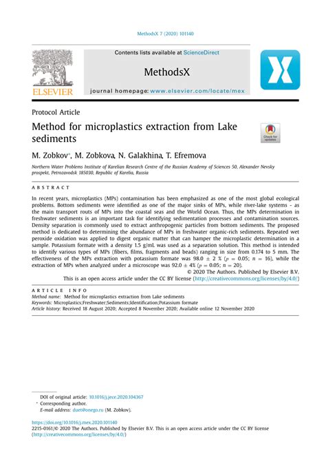 Pdf Method For Microplastics Extraction From Lake Sediments