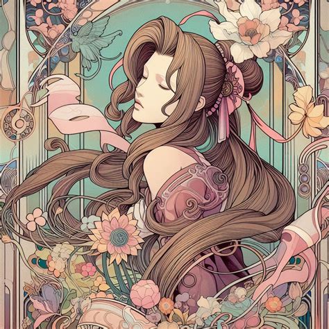 Aerith Drawn By Alphonse Mucha Ai By Phlogiston2 On Deviantart