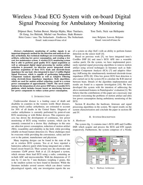 Pdf Wireless 3 Lead Ecg System With On Board Digital Signal Processing For Ambulatory Monitoring