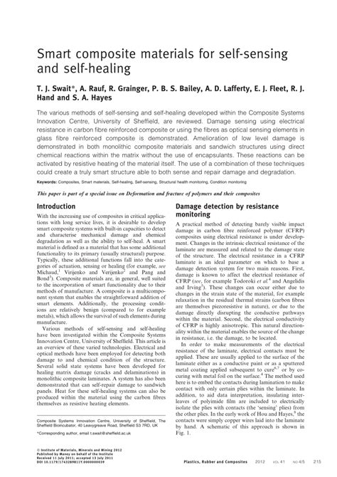 Pdf Smart Composite Materials For Self Sensing And Self Healing