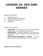 LESSON 10 BOOKSTYLE Docx LESSON 10 SEX AND SENSES TABLE OF CONTENTS I II III IV