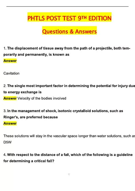 Phtls 9th Edition Post Test Latest 2025 2026 Update Questions And Verified Answers 100