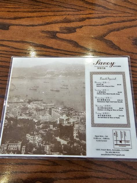 Menu At Savoy Kitchen Restaurant Alhambra