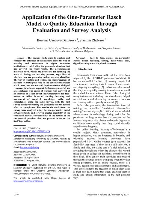 Pdf Application Of The One Parameter Rasch Model To Quality Education Through Evaluation And