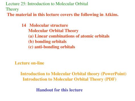 Ppt Lecture 25 Introduction To Molecular Orbital Theory The Material