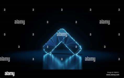 3d Rendering Wireframe Digital Techno Neon Glowing Symbol Of Angle Arrow Up With Shining Dots On