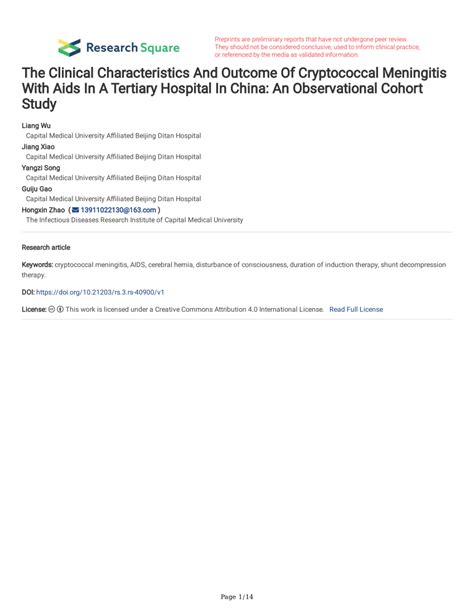 Pdf The Clinical Characteristics And Outcome Of Cryptococcal Meningitis With Aids In A