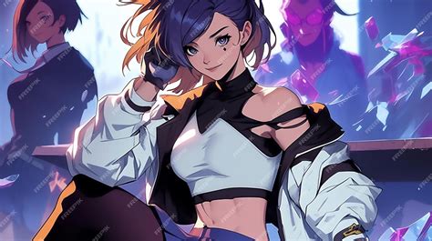 Anime Girl With A Blue Shirt And A White Shirt Premium Ai Generated Image