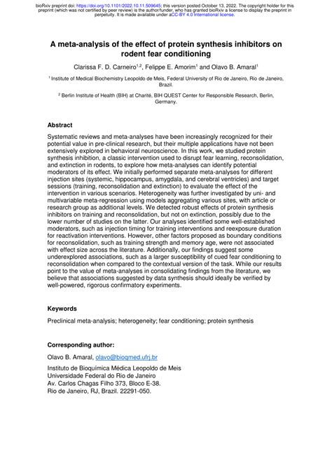 Pdf A Meta Analysis Of The Effect Of Protein Synthesis Inhibitors On