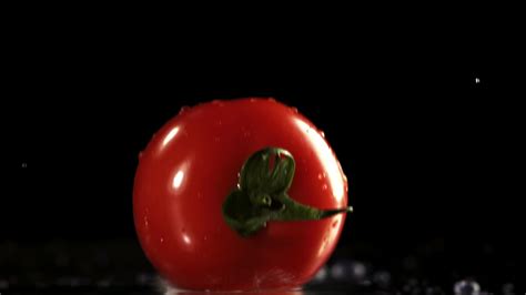 Tomato Fall On The Table Filmed Is Slow Motion 1000 Fps High Quality