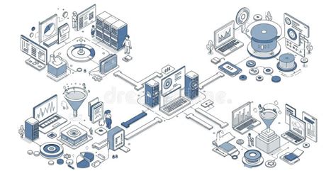 Isometric Illustration Depicting A Data Processing Network Stock