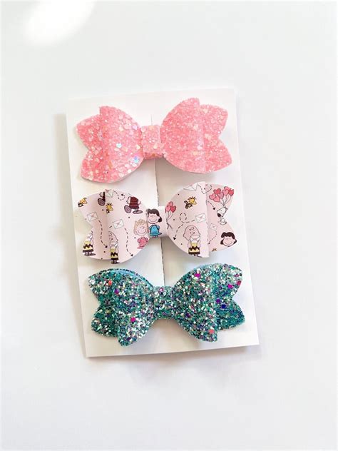 Peanuts Hair Bow Glitter Hair Bow Hair Bow Set Hair Bow Blue And Purple Glitter Bow Etsy