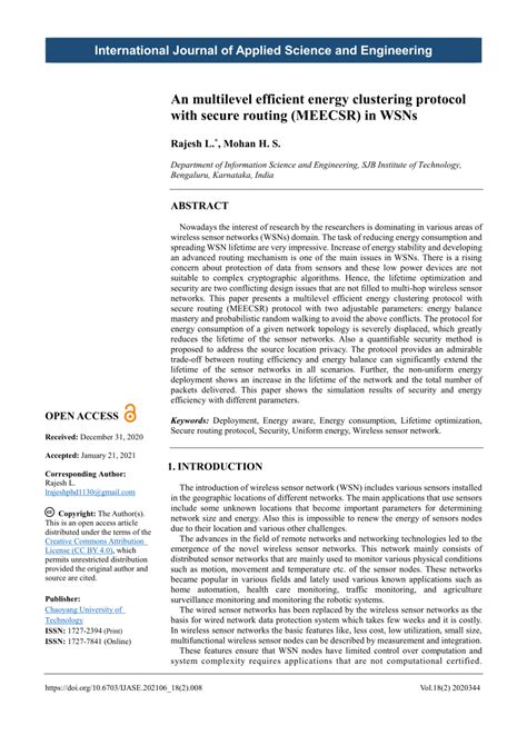 Pdf An Multilevel Efficient Energy Clustering Protocol With Secure Routing Meecsr In Wsns