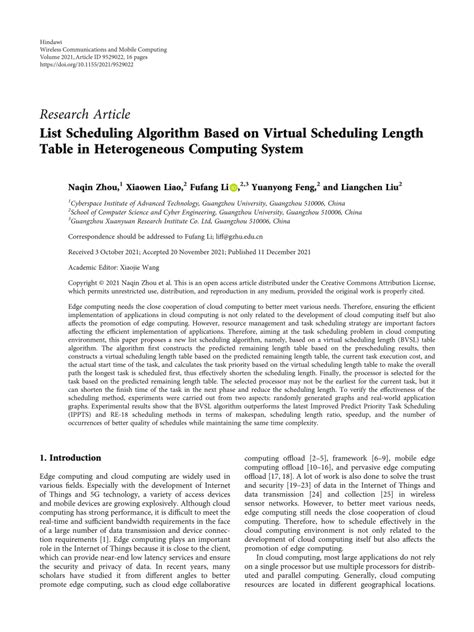 Pdf List Scheduling Algorithm Based On Virtual Scheduling Length Table In Heterogeneous