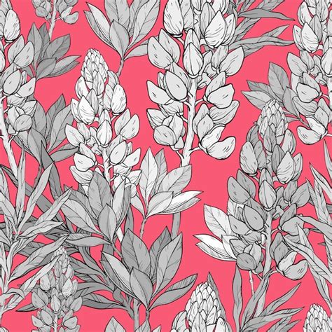 Premium Vector Seamless Pattern Lupine Flowers And Leaves