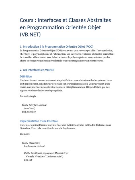 Interfaces Classes Abstraites Pdf