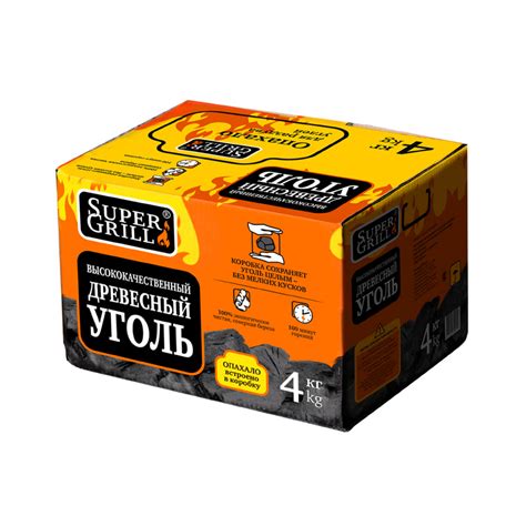 Уголь березовый Super Grill коробка 4 кг- купить в Москве по выгодной цене