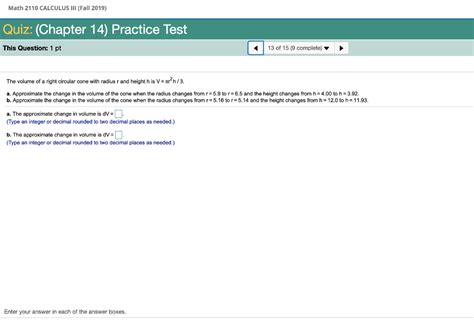 Solved Math 2110 Calculus Iii Fall 2019 Quiz Chapter 14