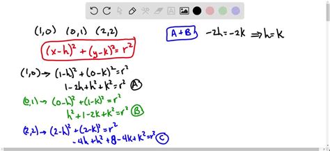 solved find the equation of the circle that passes through the points