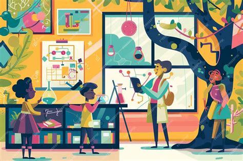 Vibrant Classroom With Stylized Characters Premium Ai Generated Vector