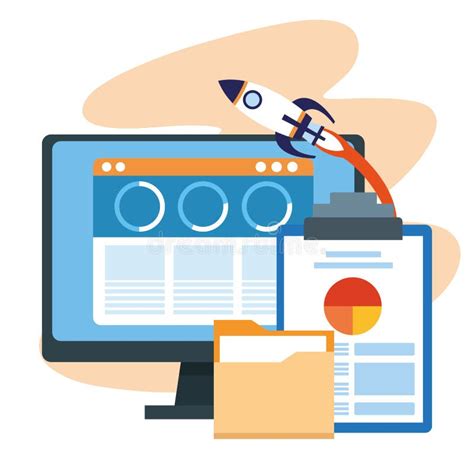 Rocket Computer Vector Logo With Simple Style Concept Illustration Of Rocket And Computer Can