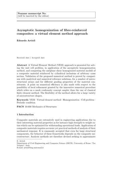 Pdf Asymptotic Homogenization Of Fibre Reinforced Composites A Virtual Element Method Approach