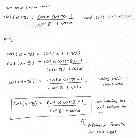 Proving The Sum And Difference Formulas For Tangent And Cotangent