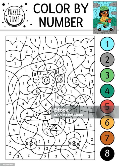 스쿠터를 탄 소녀와 함께 숫자 활동으로 벡터 교통 색상 도시 교통 현장 Motorscooter와 흑백 계산 게임 자전거를 타는 여자와 함께 아이들을 위한 색칠하기 페이지