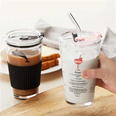 450ml 내열 스케일 자동차 물 우유 절연 미끄럼 방지 커버 빨대 세트 여행용 유리 머그잔 커피 컵 머그잔 aliexpress
