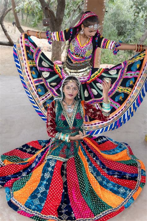 Young Indian Girls In Traditional Rajasthani Attire With Blurred