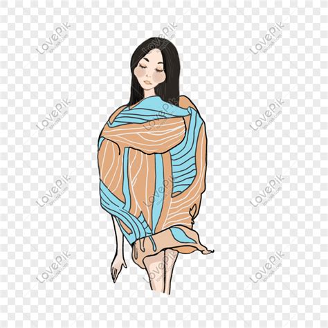 일러스트 레이 터 소녀 라인 스웨터 가을 겨울 오렌지 블루 Png Png 일러스트 무료 다운로드 Lovepik