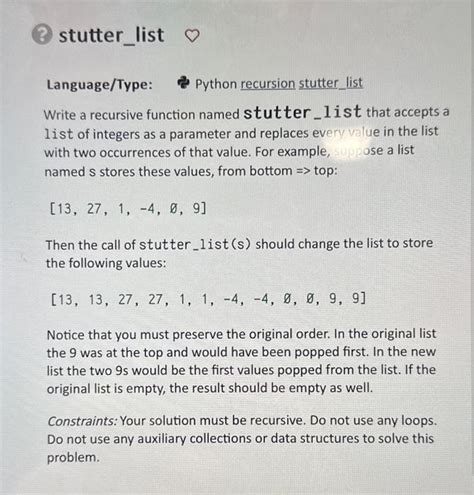 Solved Write A Recursive Function Named Stutter 1 Ist That