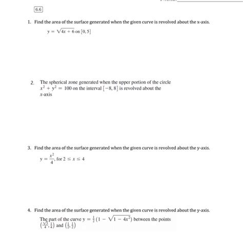 solved 6 6 1 find the area of the surface generated when
