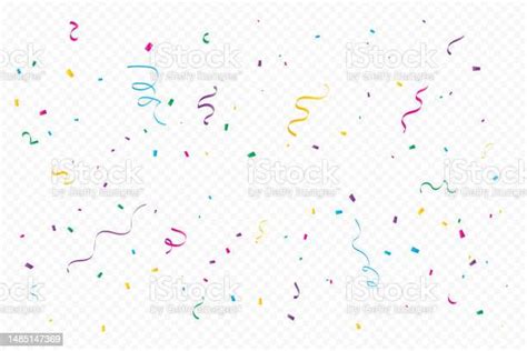 화려한 색종이와 리본이 투명한 배경에 떨어진다 축하 생일 축하 파티 벡터 일러스트레이션 개체 그룹에 대한 스톡 벡터 아트 및