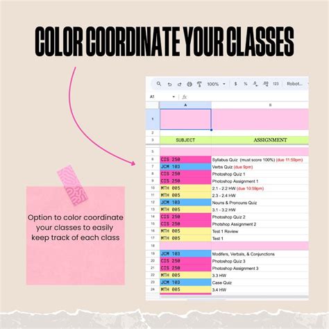 Semester Assignment Tracker For Students Student Planner Digital