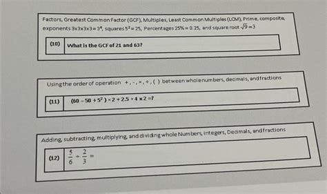 Solved Factors Greatest Common Factor GCF Multiples Chegg