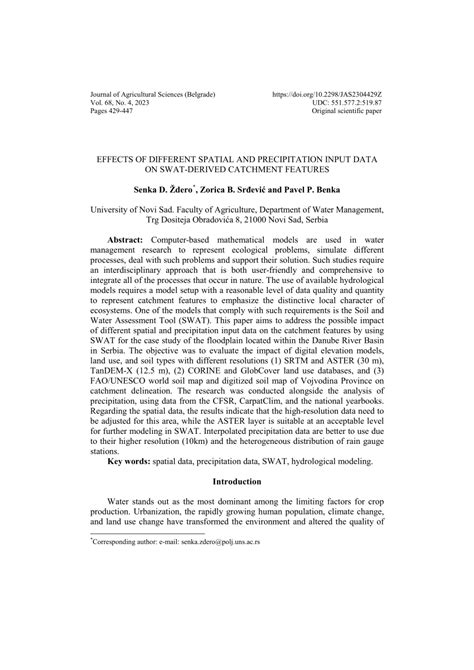 Pdf Effects Of Different Spatial And Precipitation Input Data On Swat Derived Catchment Features