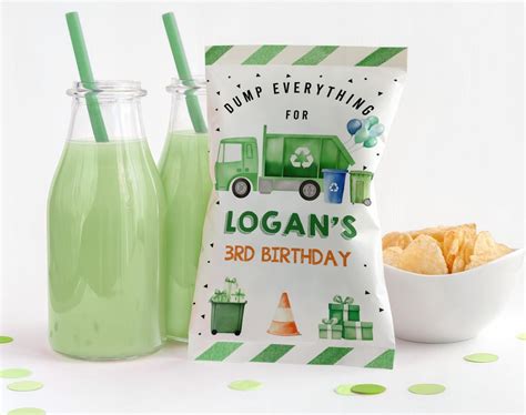 Garbage Truck Chip Bag Trash Truck Birthday Favor Potato Chip Bag