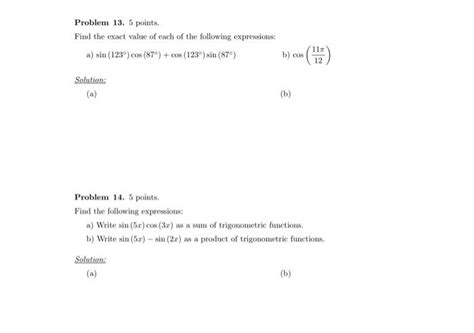 solved problem 13 5 points find the exact value of each of