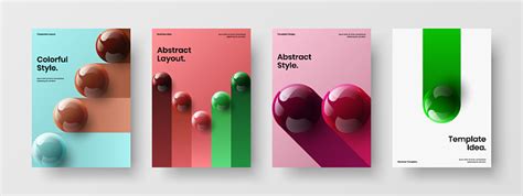 기하학적 3d 공 회사 커버 레이아웃 세트 독특한 엽서 A4 벡터 디자인 컨셉 컴포지션 A4 용지에 대한 스톡 벡터 아트 및