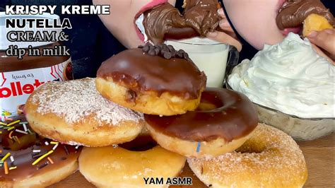 🍫asmr Krispy Kreme With Nutella Cream And Milk Mukbang도넛 누텔라 크림
